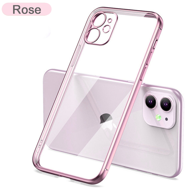Luxury Plating Phone Case Square Frame Silicone Clear Back Cover Case ...