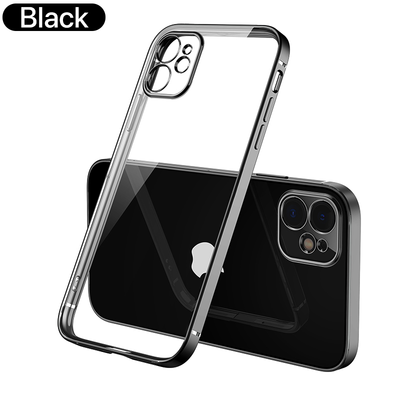 Luxury Plating Phone Case Square Frame Silicone Clear Back Cover Case ...