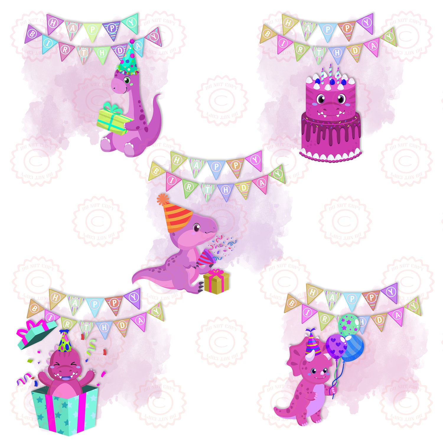 Pink Dinosaur Birthday Set of 5 - Payhip