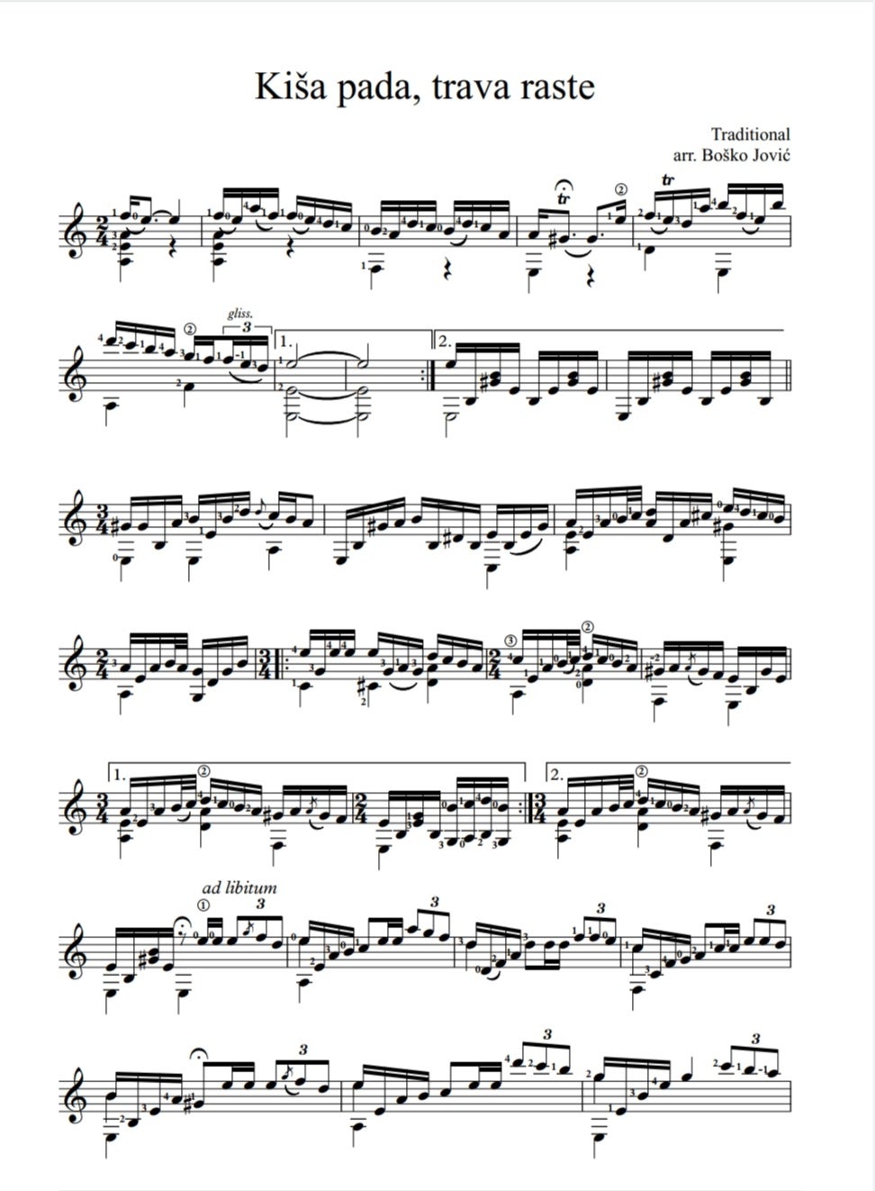 Kisa pada, trava raste - Traditional, arr. for solo guitar - Payhip