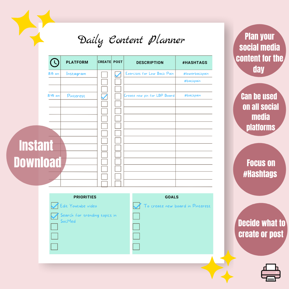 Social Media Planner Printable, PDF Printable, Instant Download ...