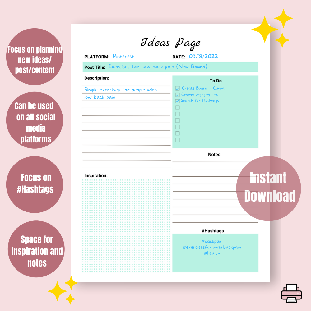 Social Media Planner Printable, PDF Printable, Instant Download ...