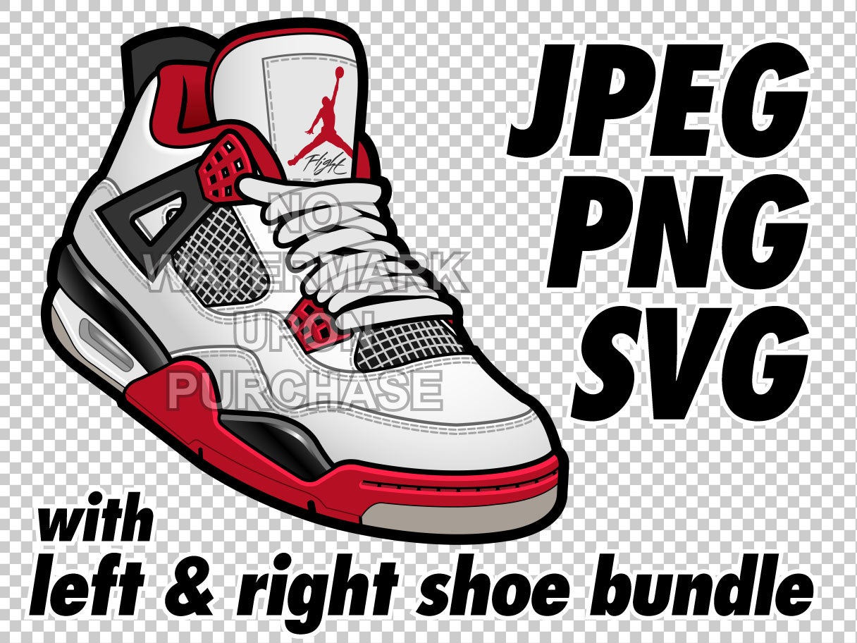Air Jordan 4 Fire Red JPEG PNG SVG right & left shoe bundle - Payhip