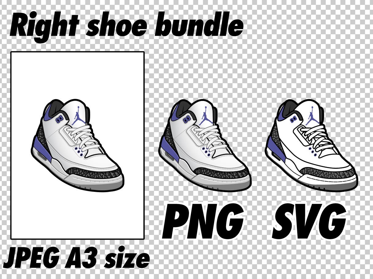 Air Jordan 3 Dark Iris JPEG PNG SVG right & left shoe bundle - Payhip