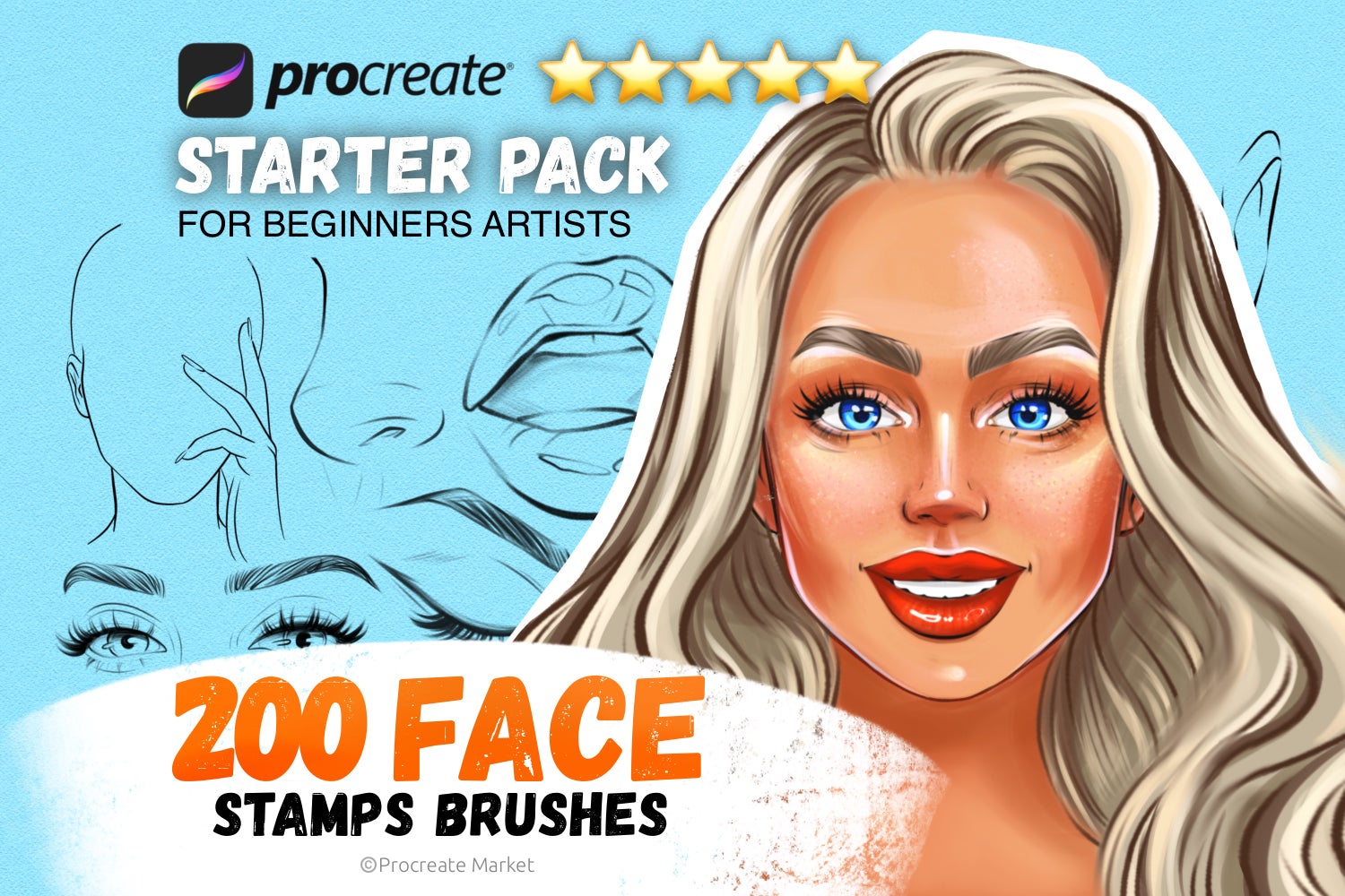 Asian Female Faces Stamp Brushes for Procreate - Portrait Brushes - 25 ...