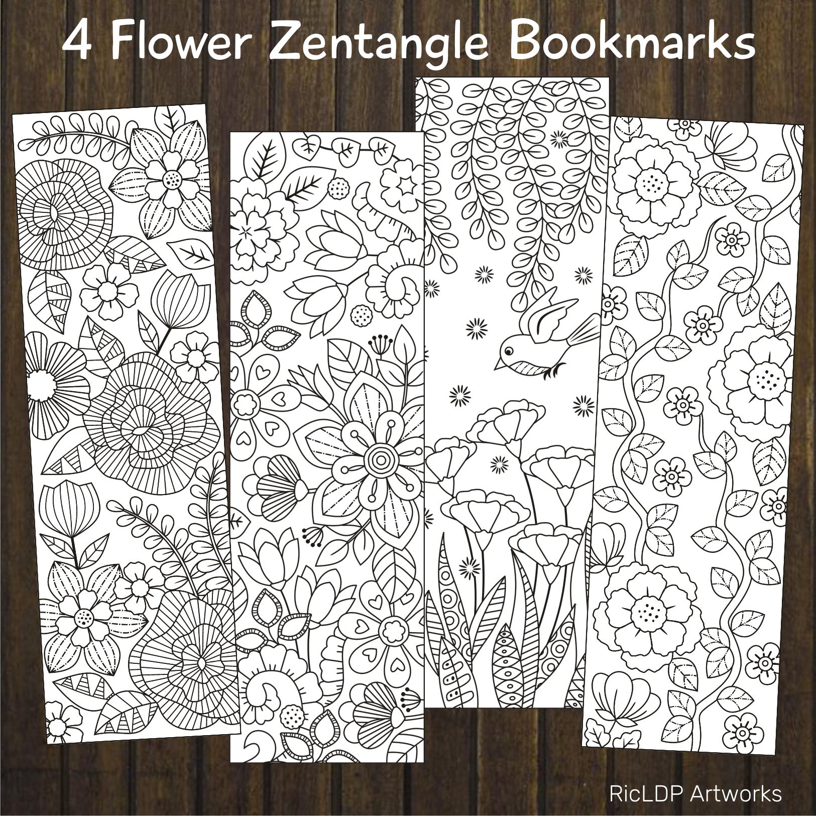 4 Flower Zentangle Coloring Bookmarks - Payhip