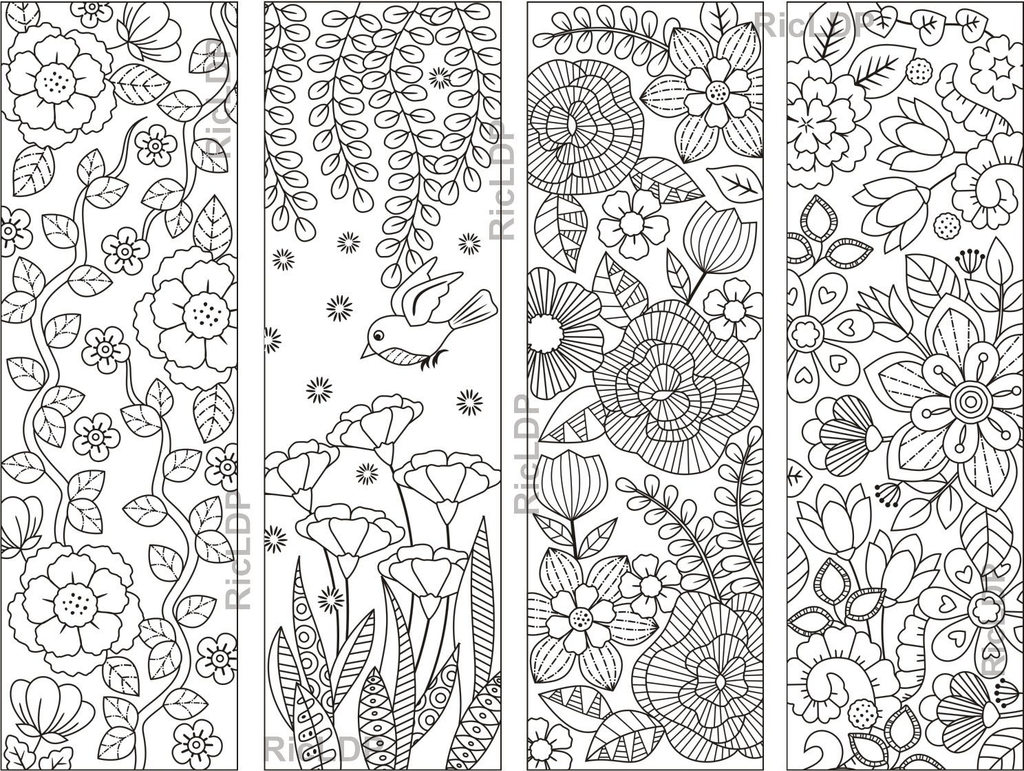 4 Flower Zentangle Coloring Bookmarks - Payhip