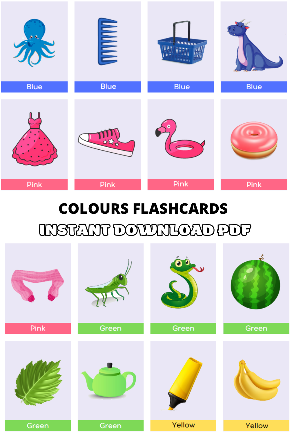 ENGLISH Colours Flash Cards Printable PDF - Payhip