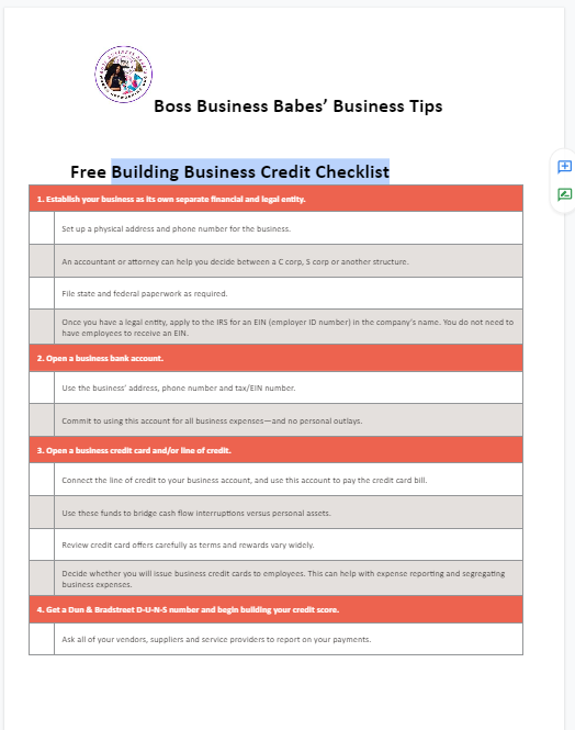 Boss Babes' Building Business Credit Checklist - Payhip
