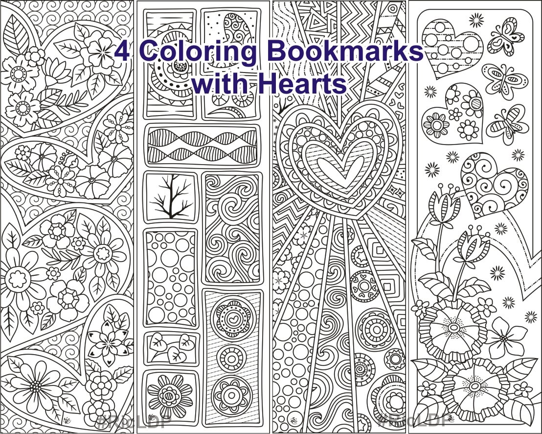 4 Coloring Bookmarks with Heart Doodles - Payhip