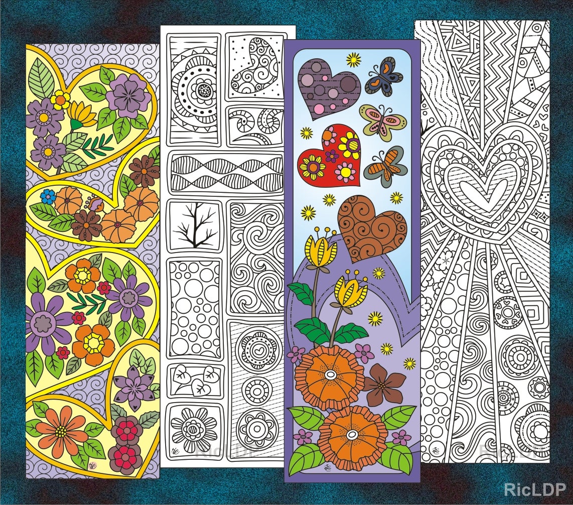 4 Coloring Bookmarks with Heart Doodles - Payhip
