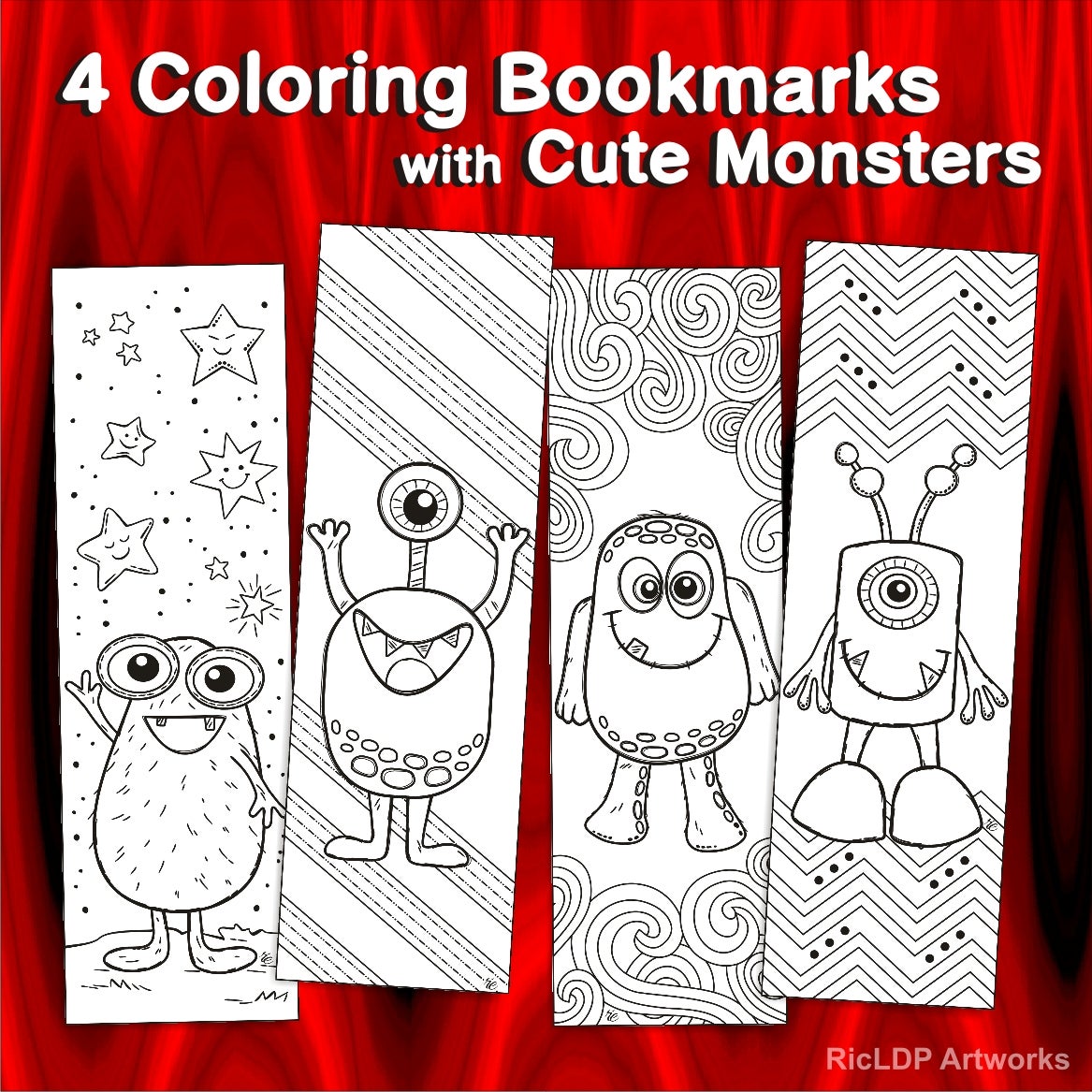 4 Coloring Bookmarks with Cute Monsters - Payhip