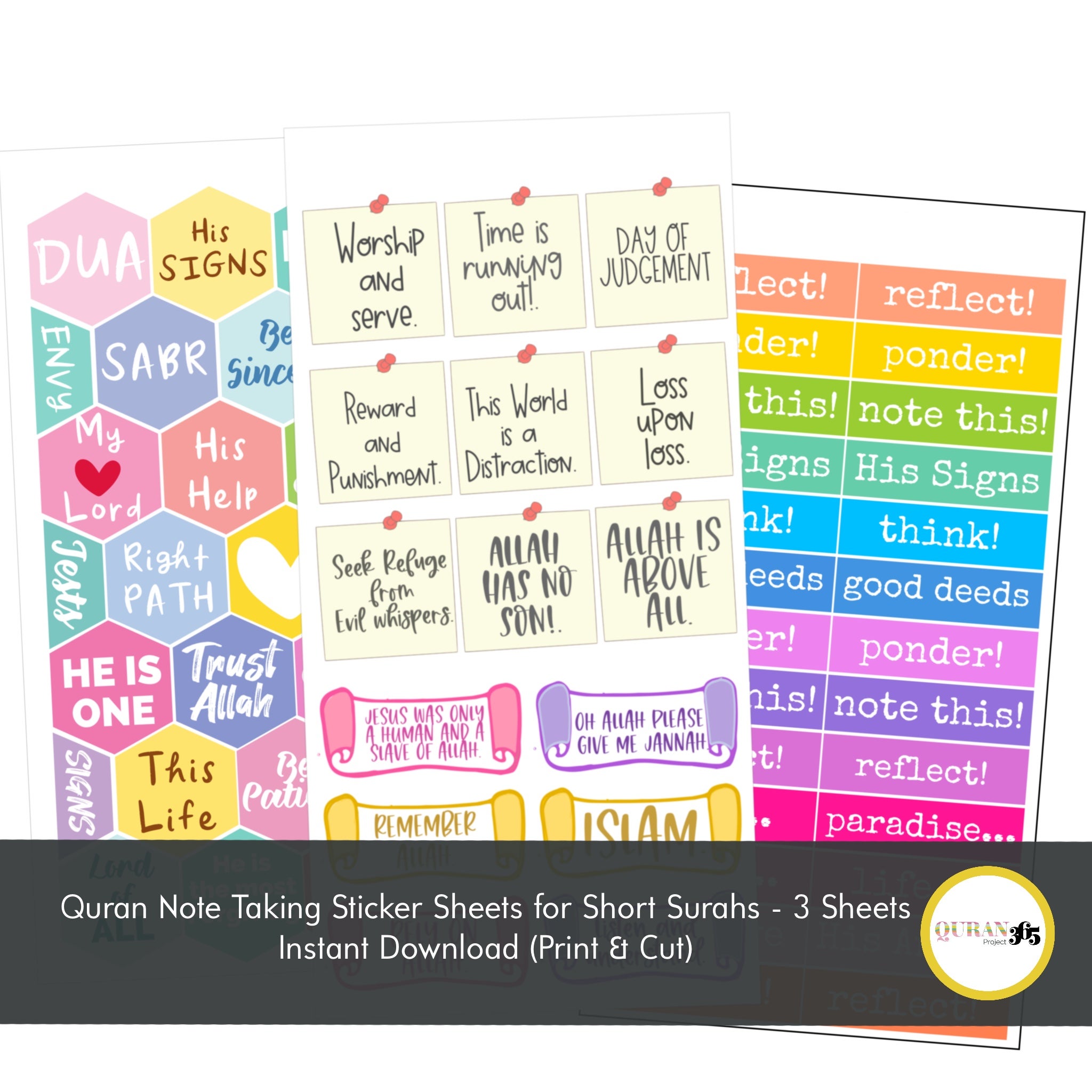 Quran Note Taking stickers for Short surahs - 3 sheets - Payhip