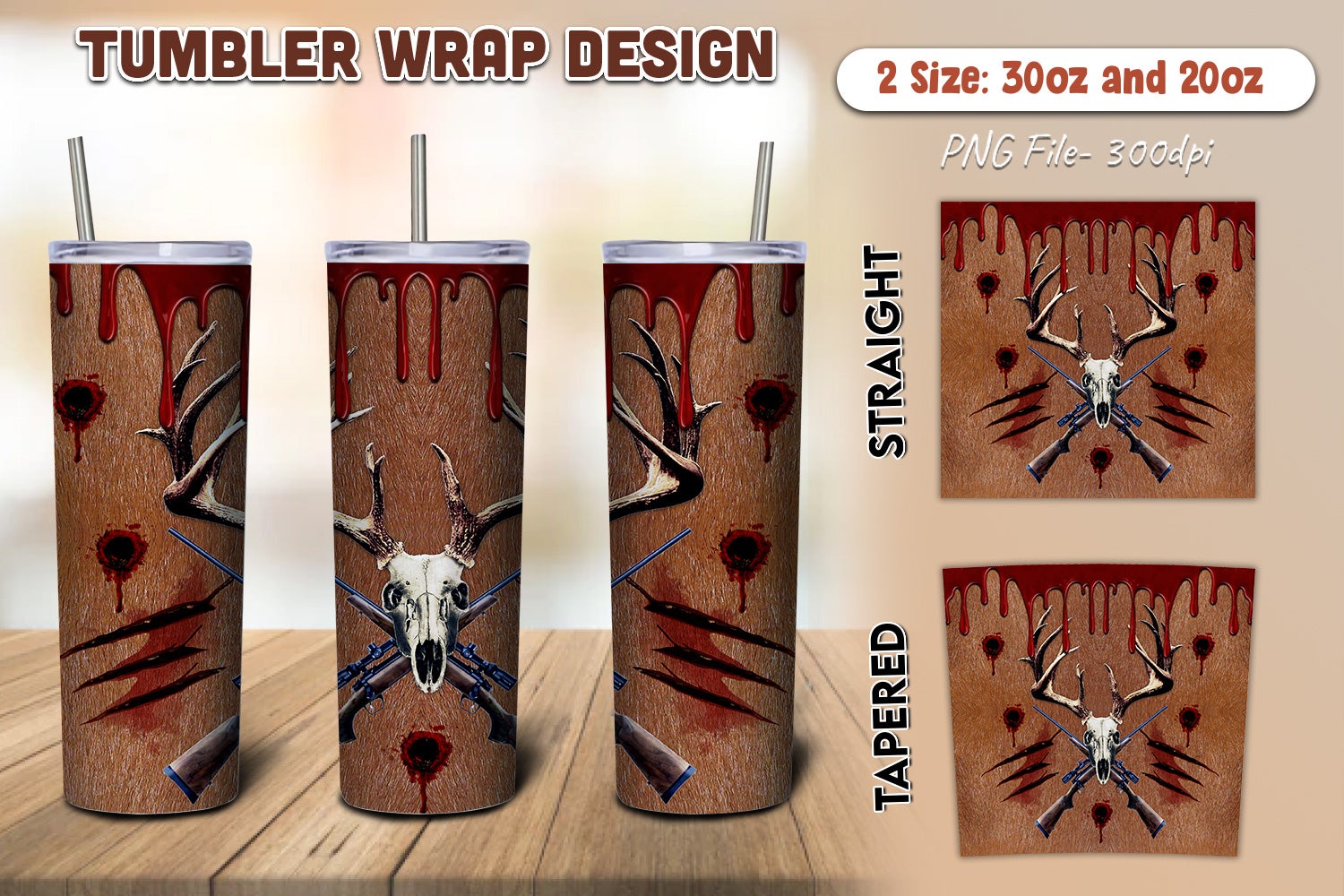 Hunting Deer Tumbler Design, Hunting Deer Skinny Tumbler Wrap Designs Template PNG Instant ...