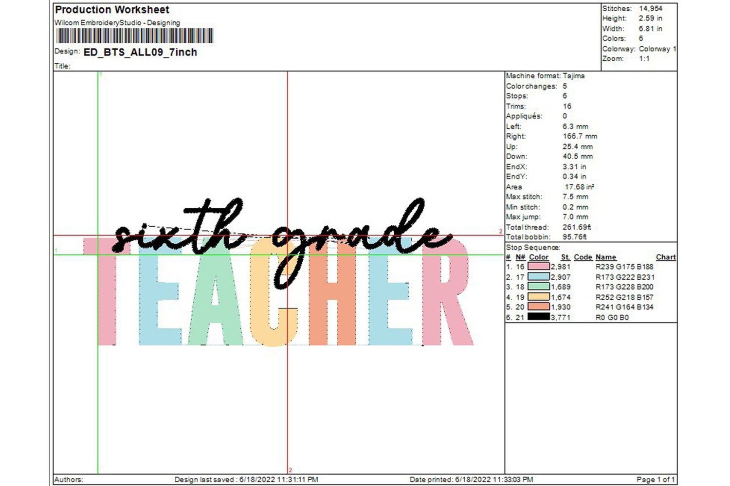 Sixth Grade Teacher Embroidery Designs, Back To School Embroidery ...