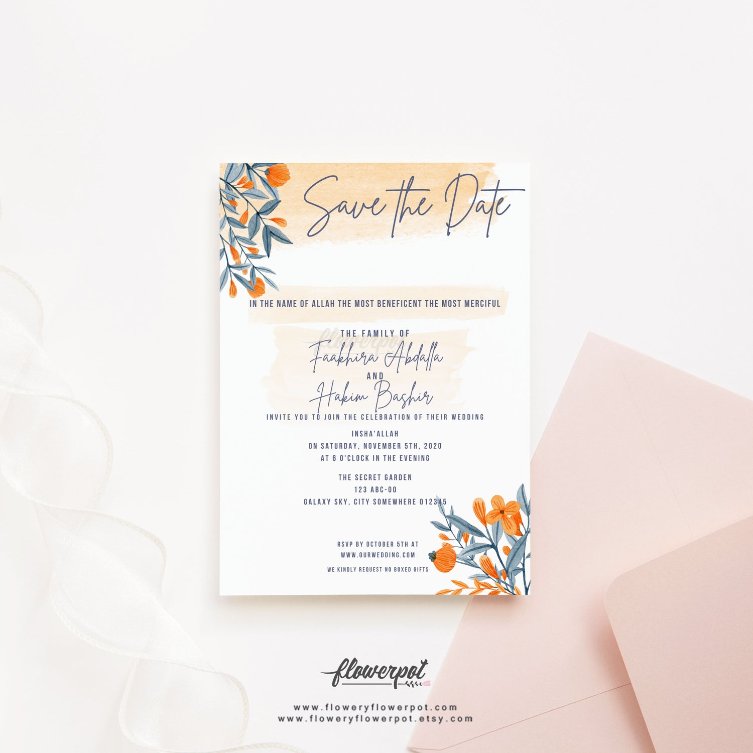 Nikkah Invitation Template, Muslim Wedding Invitation Digital, Islamic ...