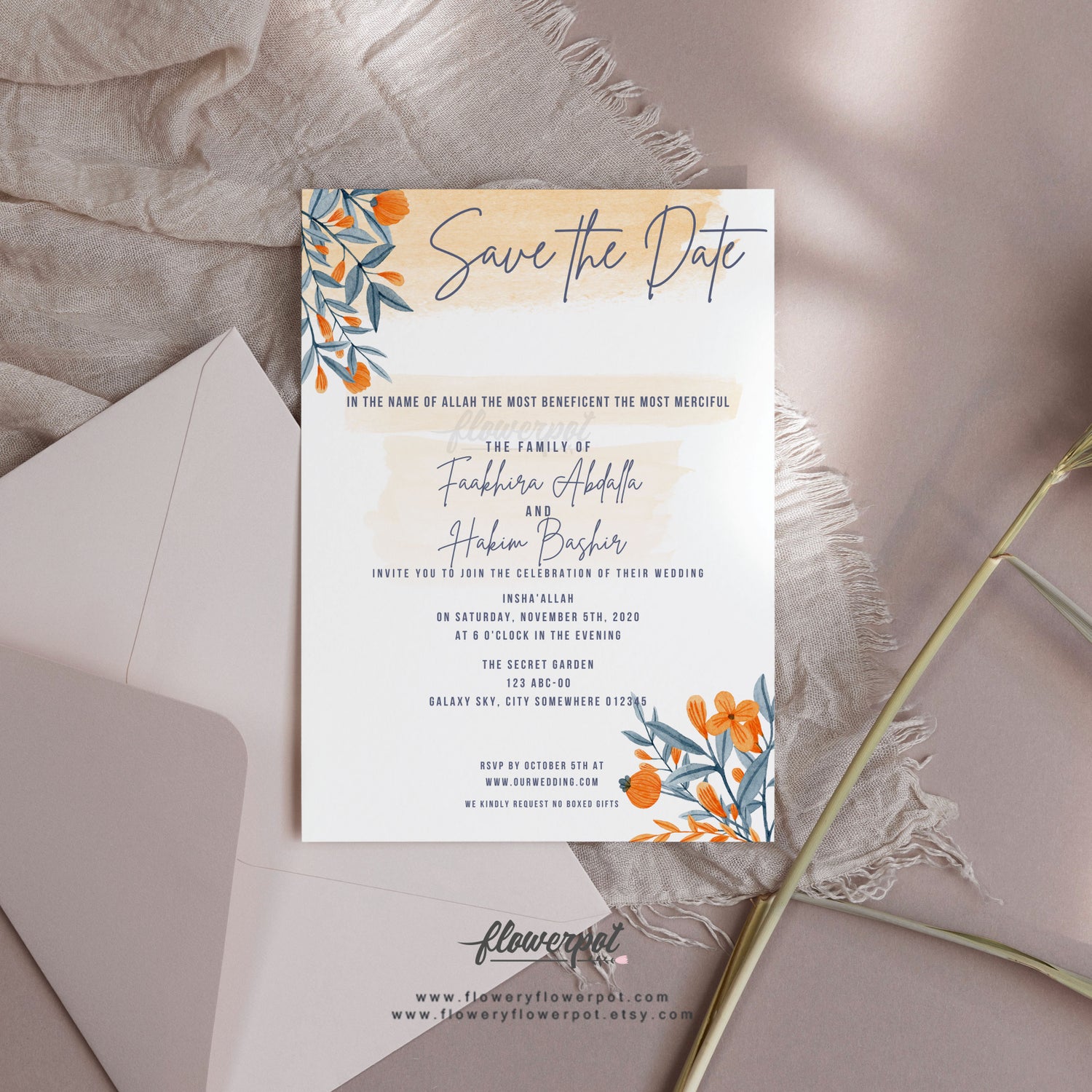 Nikkah Invitation Template, Muslim Wedding Invitation Digital, Islamic ...