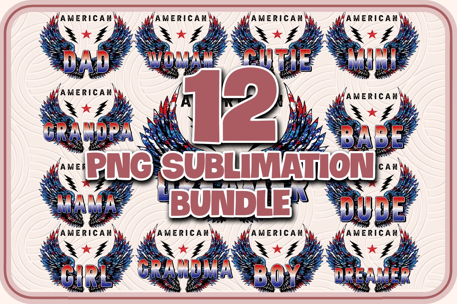 American Family Retro Wings Sublimation Design Bundle, PNG Print File ...