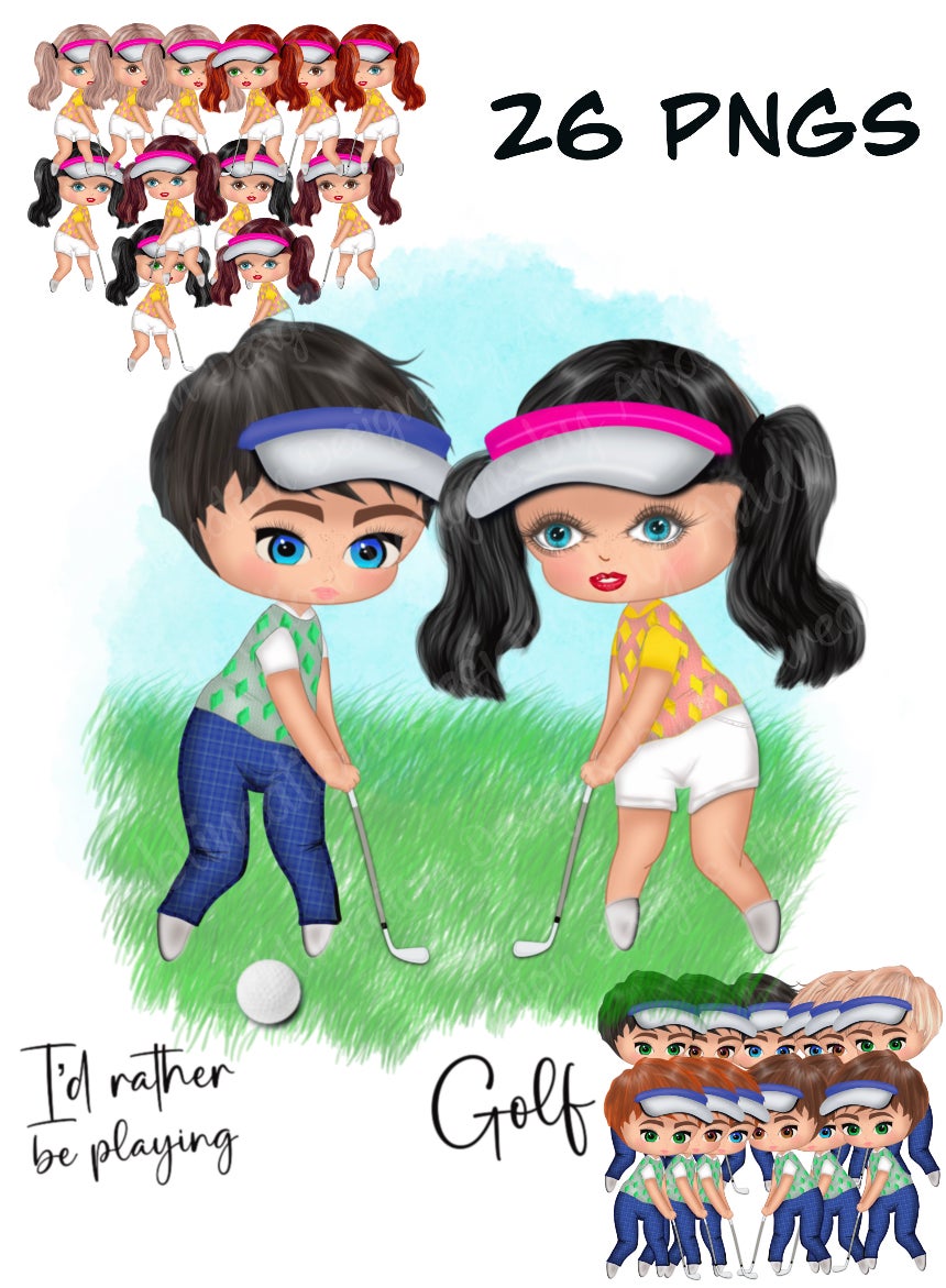 Golfer Chibi boy and girl. 24 Dolls plus background and text files - Payhip