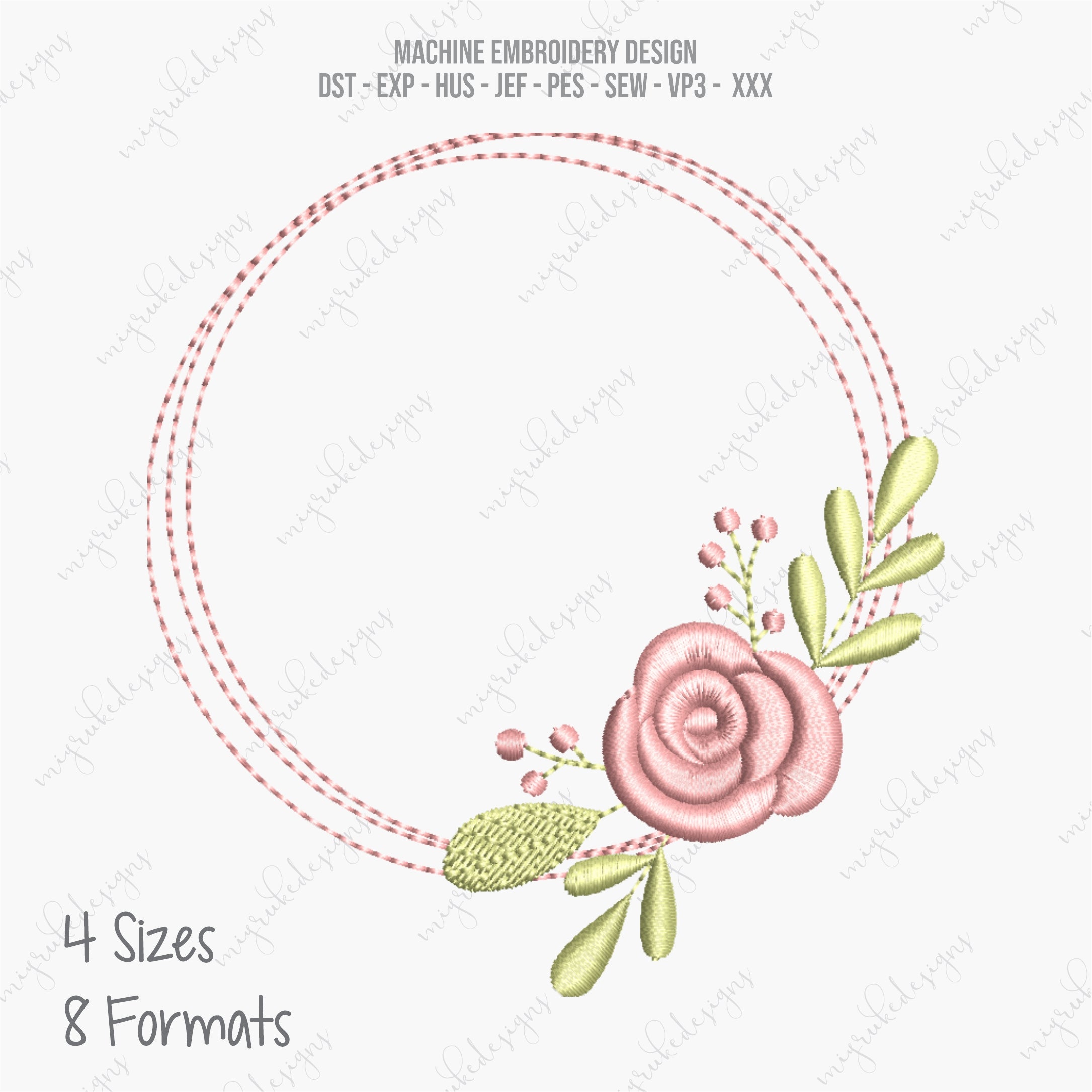 Floral Frame Machine Embroidery Design, Embroidery File, Circle Frame, 4 sizes, Instant Download ...