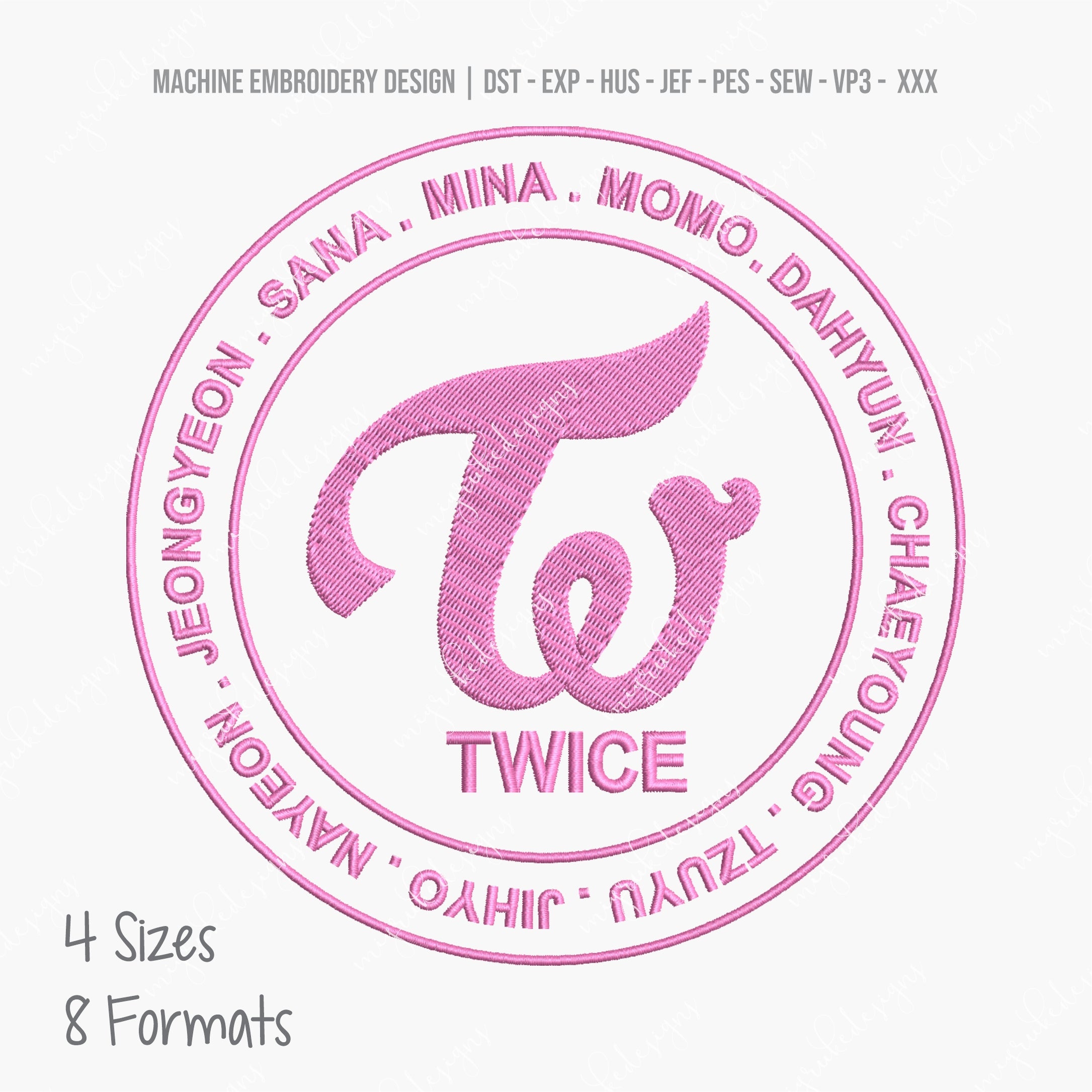 Twice Circle Logo Names, Machine Embroidery Design, Embroidery Digital File, K-Pop, 4 sizes, 8 ...