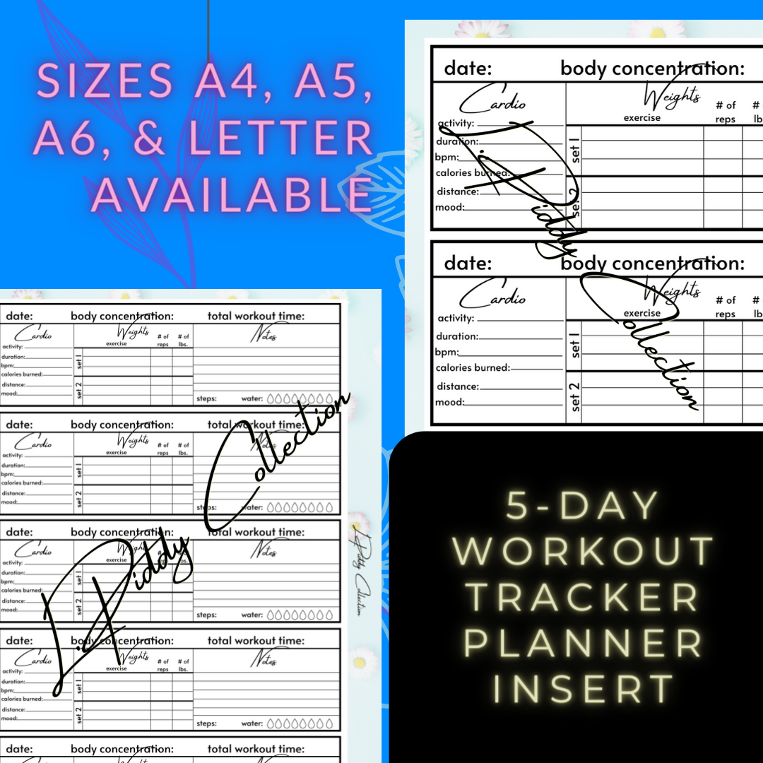 5-Day Workout Tracker Planner Insert - Digital Download in sizes A4, A5 ...