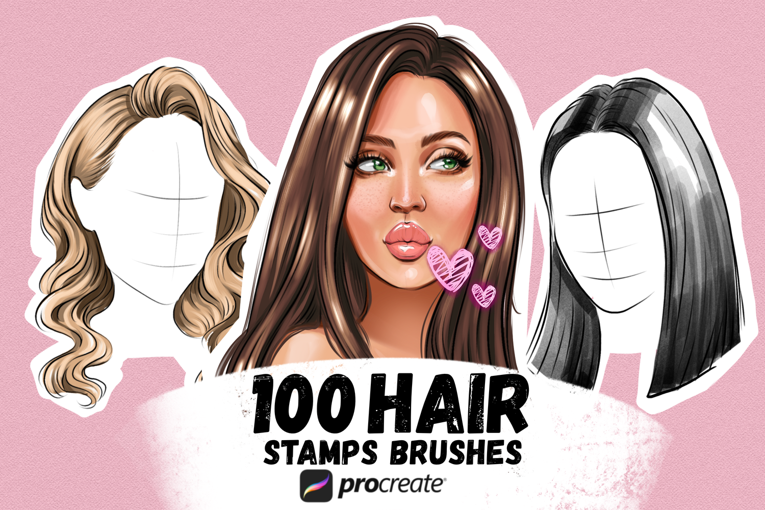Procreate Hair Stamps Brushes | Portrait brushes | hairstyle brushes ...