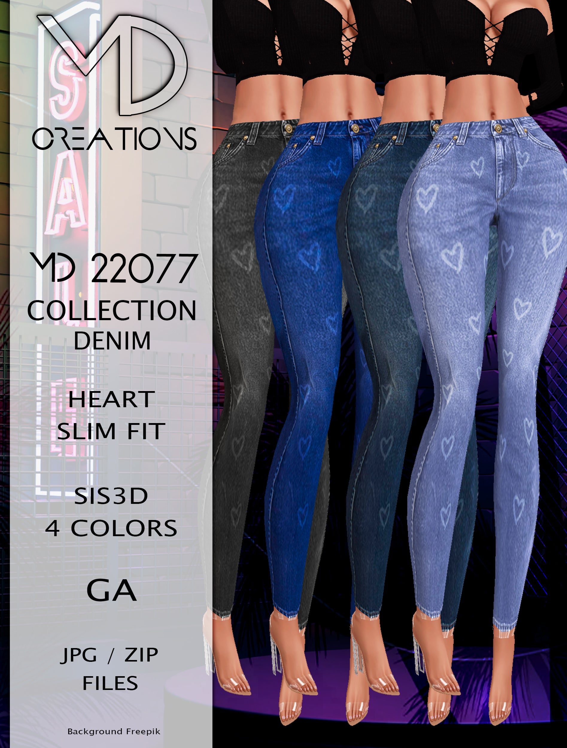 MD 22077 - Heart Slim Jeans - Collection Jeans - IMVU - Textures - Payhip