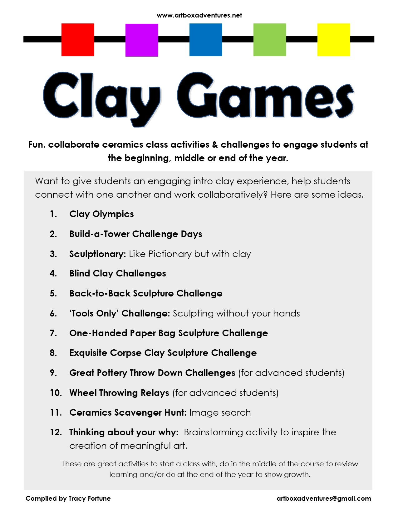 List of Clay Games for the Ceramics Classroom - Payhip