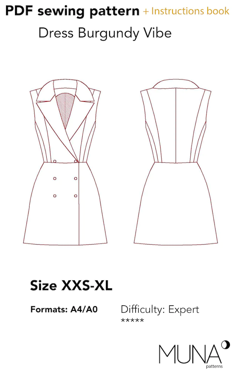 Jacket dress pattern, Size XXS - XL, Formats A0 A4, Sewing pattern PDF ...