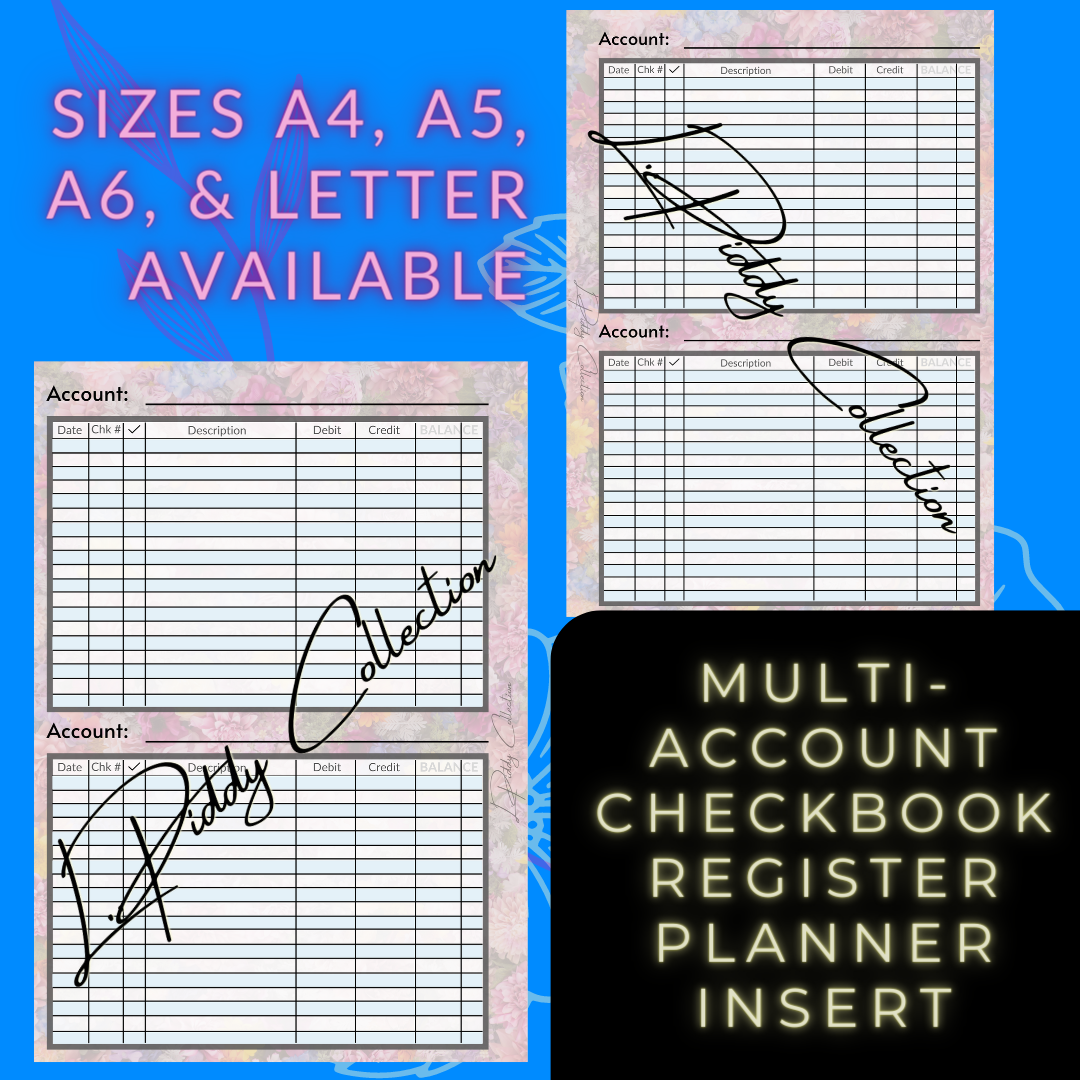 Multi-Account Checkbook Register Planner Insert - Digital Download in ...