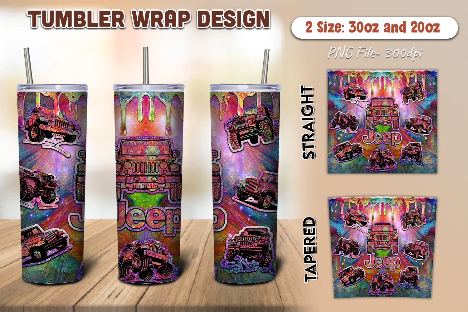 Hippie Jeep Tumbler Design, Skinny Tumbler Sublimation Designs for ...