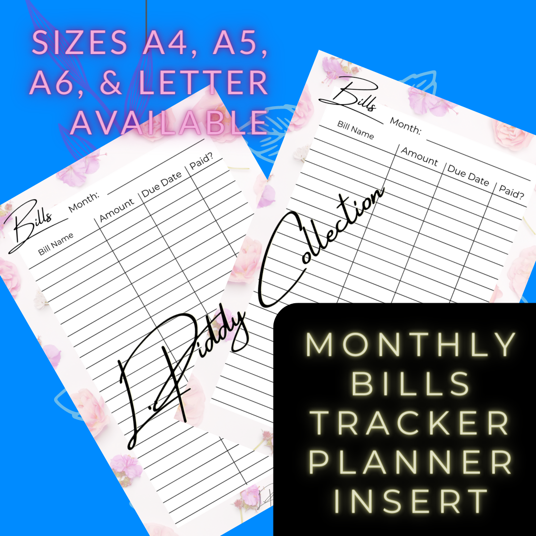 Monthly Bills Tracker Planner Insert - Digital Download in sizes A4, A5 ...