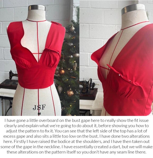 Adjustments & altering the Sophia dress pattern - Gaping bust adjustments