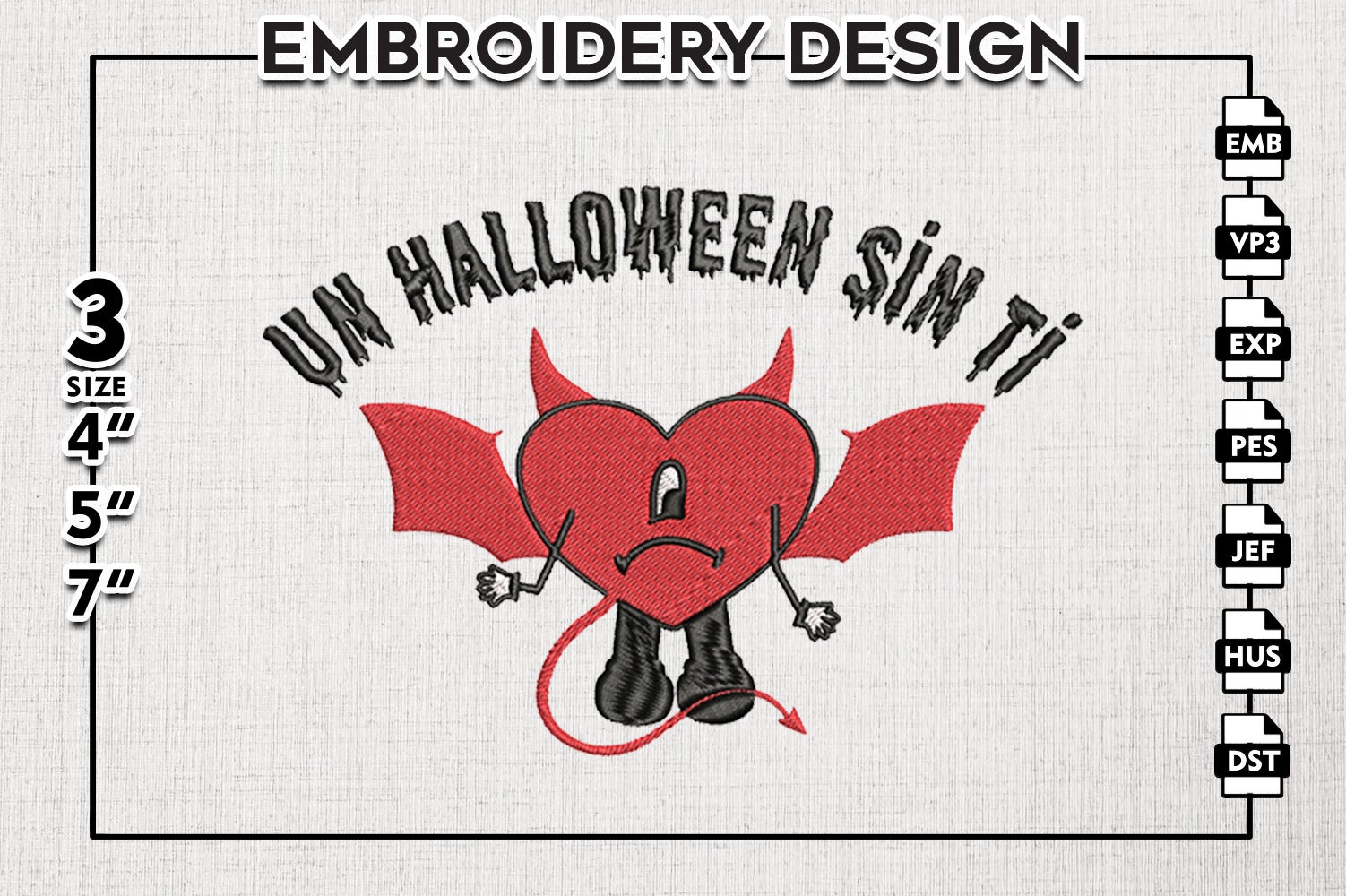 Bad Bunny Halloween Embroidery Design, Spooky Bad Bunny Embroidery, Un ...