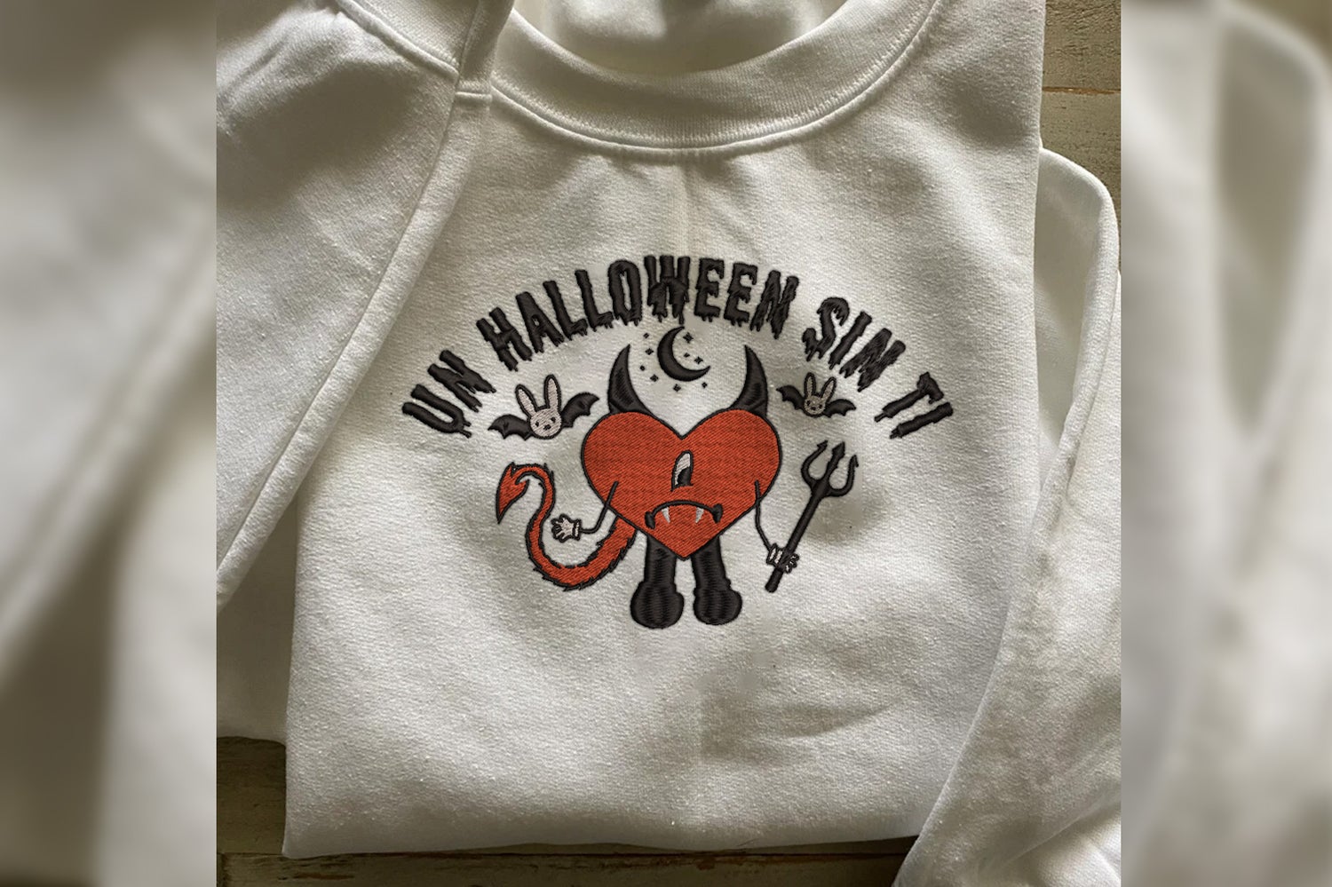 Bad Bunny Halloween Embroidery Design, Spooky Bad Bunny Embroidery, Un ...