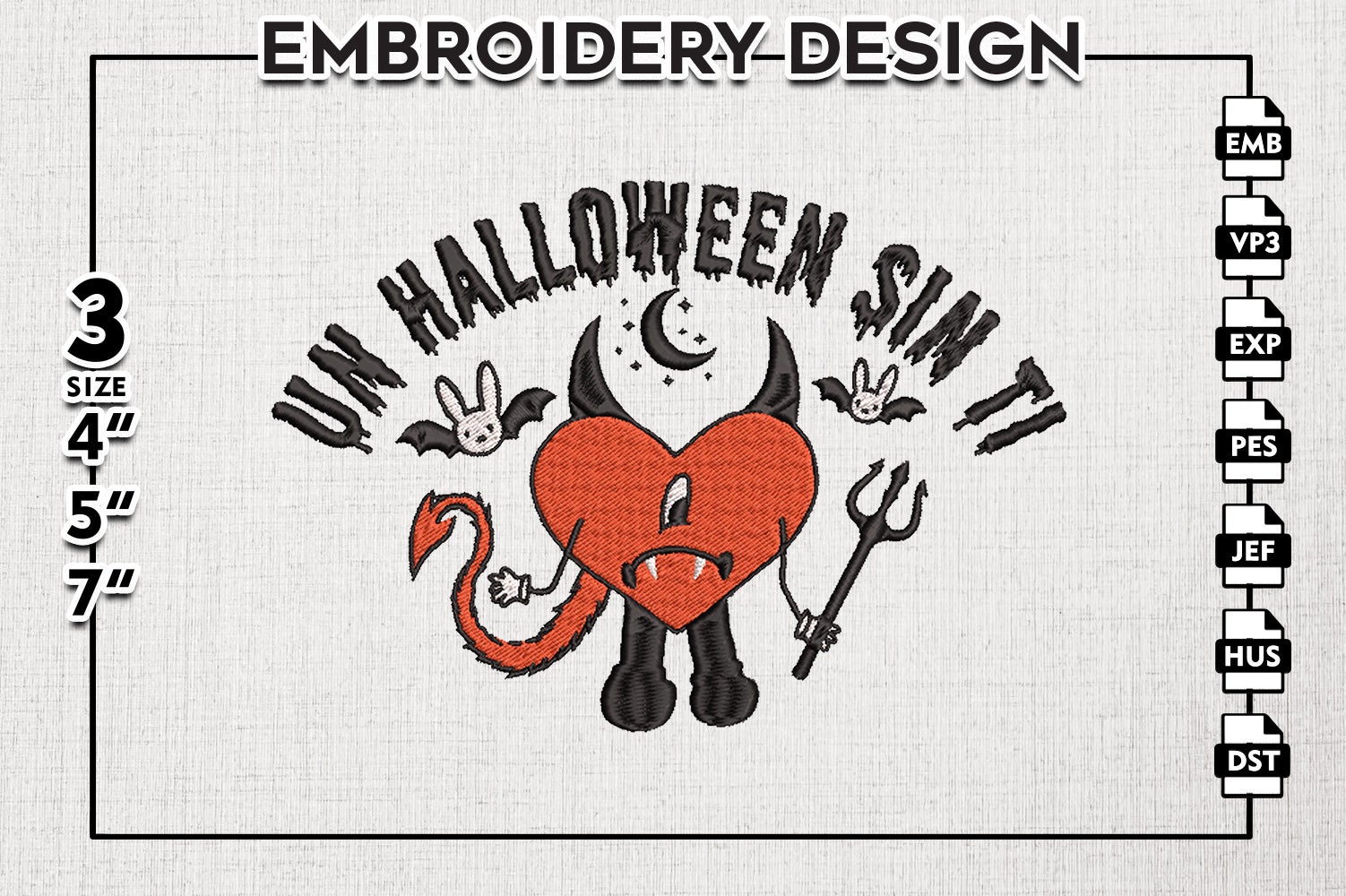 Bad Bunny Halloween Embroidery Design, Spooky Bad Bunny Embroidery, Un ...