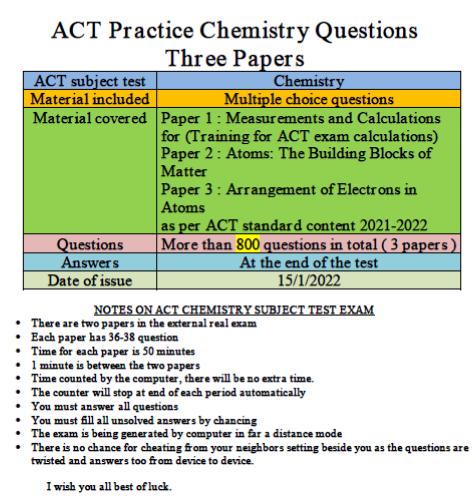 ACT MATH 1 / MATH 2 & ACT CHEMISTRY SUBJECT TESTS - Payhip