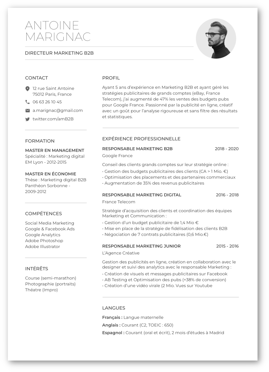 Modèle CV Responsable Marketing (Word et Google Docs) - Payhip