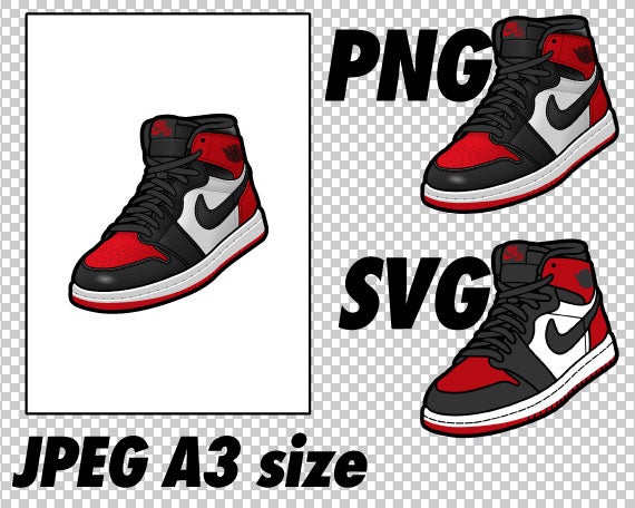 Air Jordan 1 Red Toe JPEG PNG SVG right & left shoe bundle - Payhip