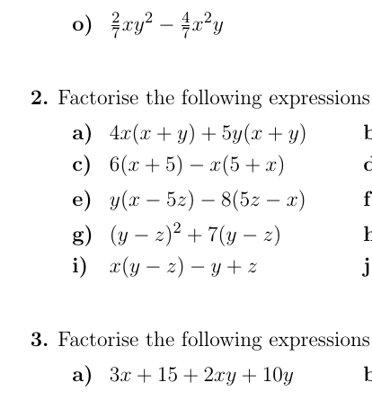 Factorisation (Common Factor and Grouping) worksheet no 2 (with solutions)