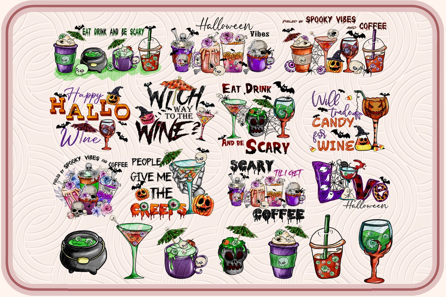 Halloween Drinks Sublimation Bundle, Spooky Vibes And Coffee Png, Printable, Instant Download ...