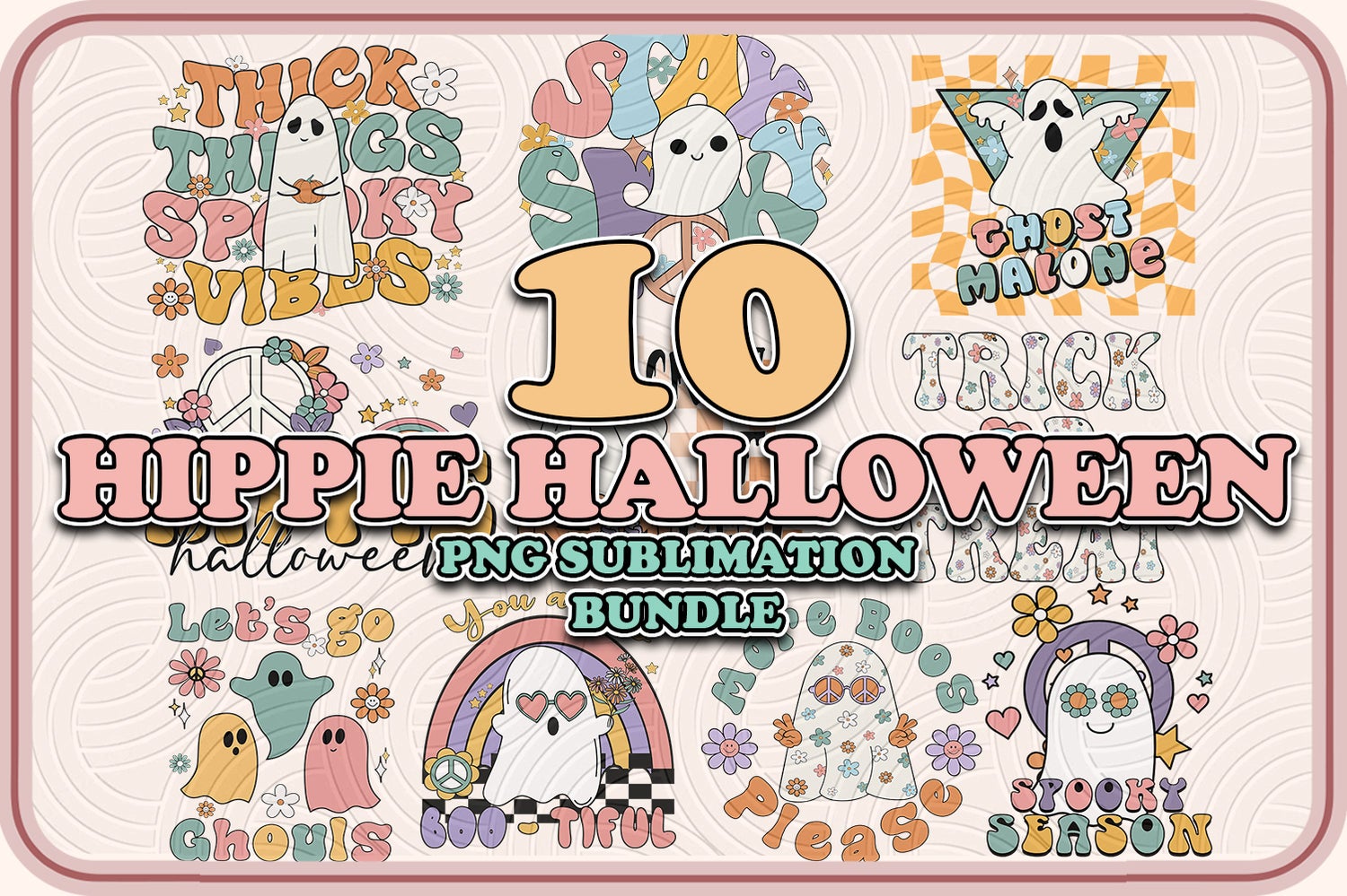 Hippie Halloween Bundle, Retro Halloween Design PNG, Printable, Instant ...