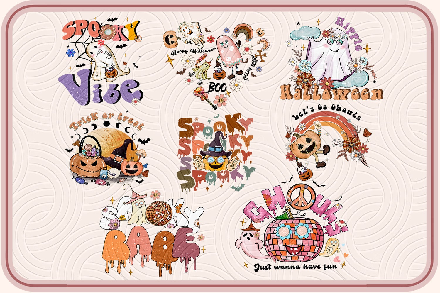 Hippie Halloween Bundle, Retro Halloween Design PNG, Printable, Instant ...