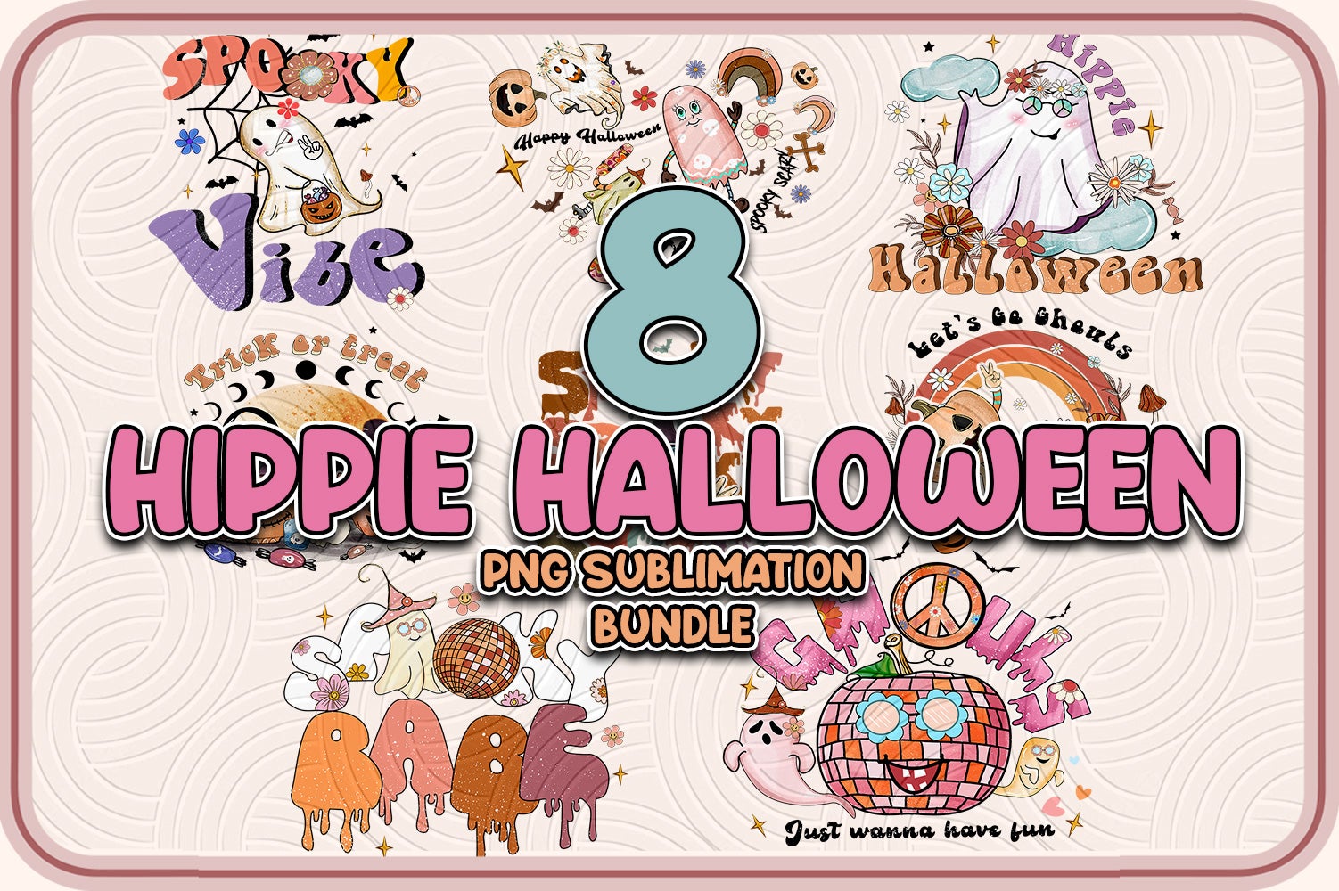 Hippie Halloween Bundle, Retro Halloween Design PNG, Printable, Instant ...