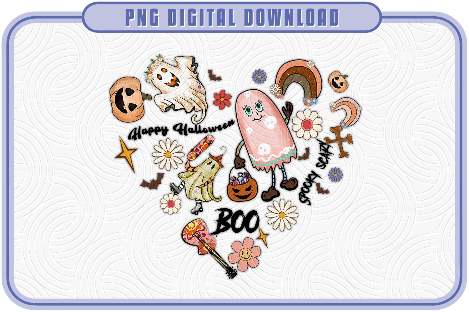 Hippie Halloween Bundle, Retro Halloween Design PNG, Printable, Instant ...