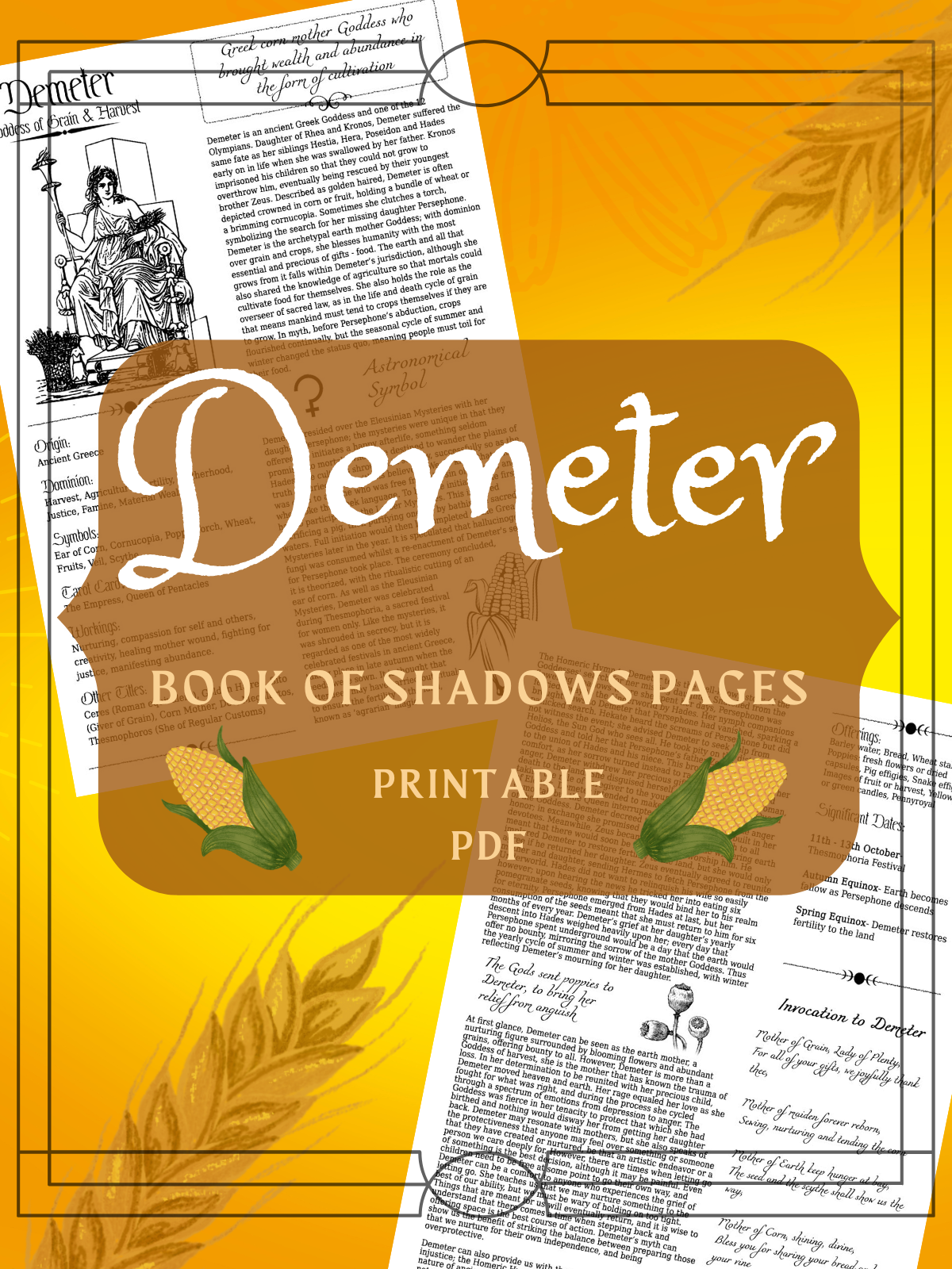 Demeter Greek Goddess Book of Shadows Pages