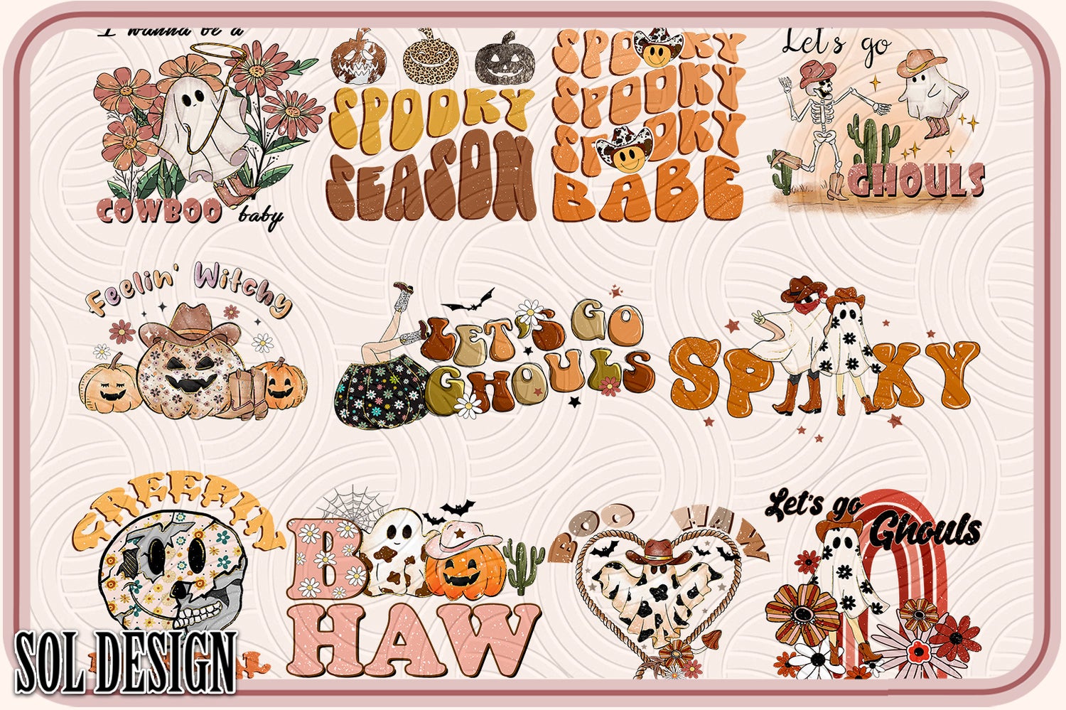 Western Halloween Bundle, Retro Halloween Designs, Western Halloween Sublimations, Vintage ...