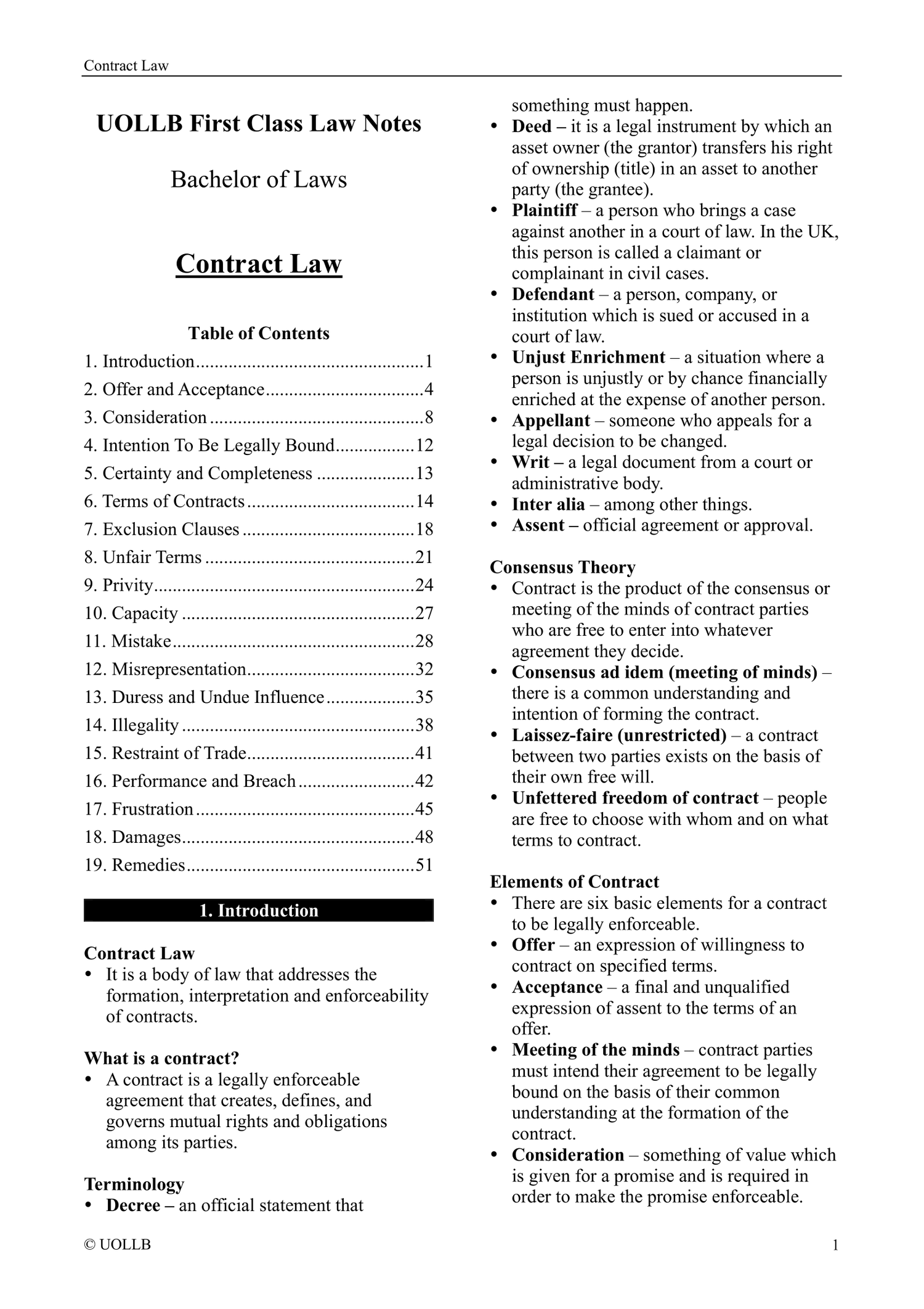 UOLLB First Class Law Notes