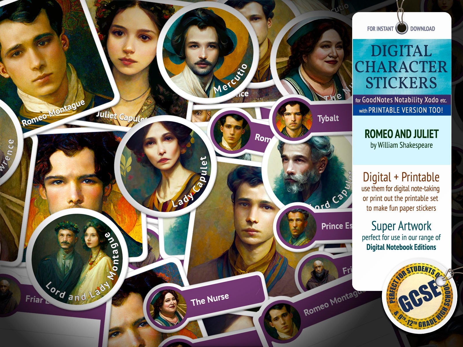 Romeo and Juliet: Digital Character Stickers for Note-Taking Apps and ...